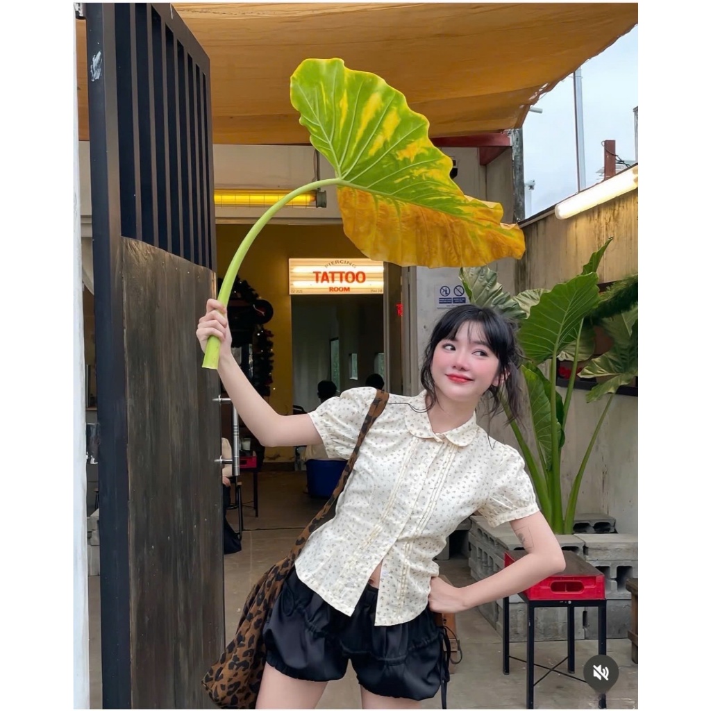 Áo sơ mi hoa nhí cổ sen, dây thắt eo sau lưng siêu xinh LABEL A49 | Shopee Việt Nam