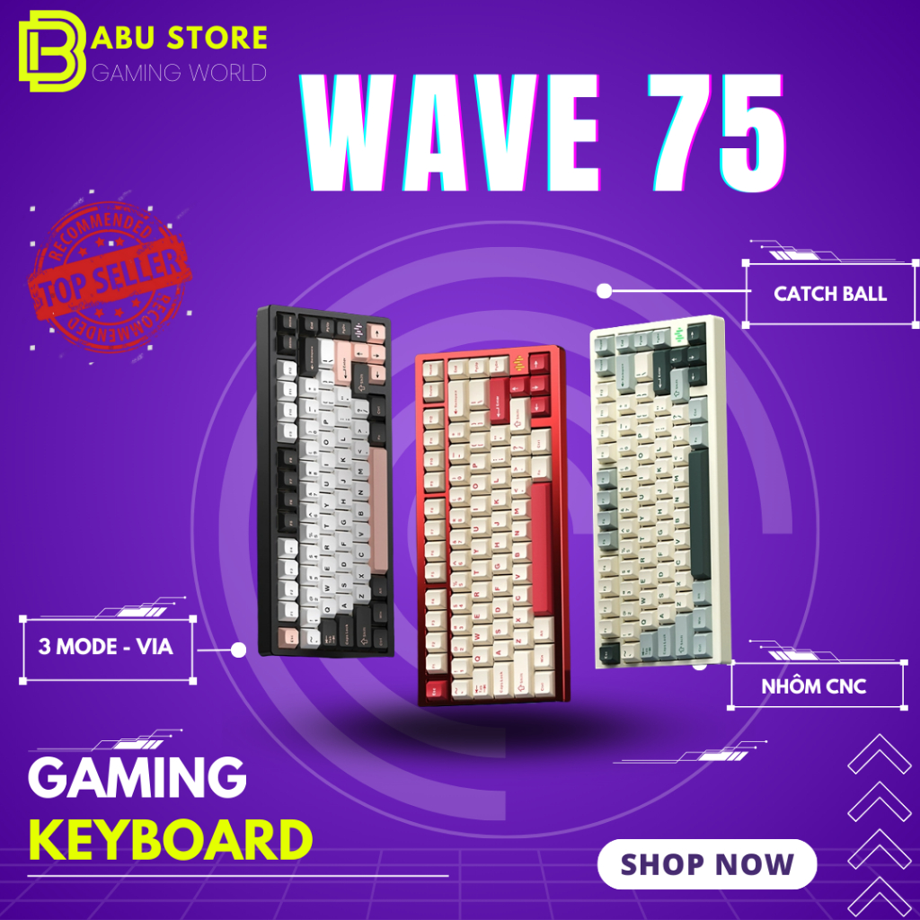 Hàng Chính Hãng PMO WAVE75 - Bàn phím cơ WAVE75 Kết Nối 3 Mode,Ball catch, Full Nhôm, Led RGB ...