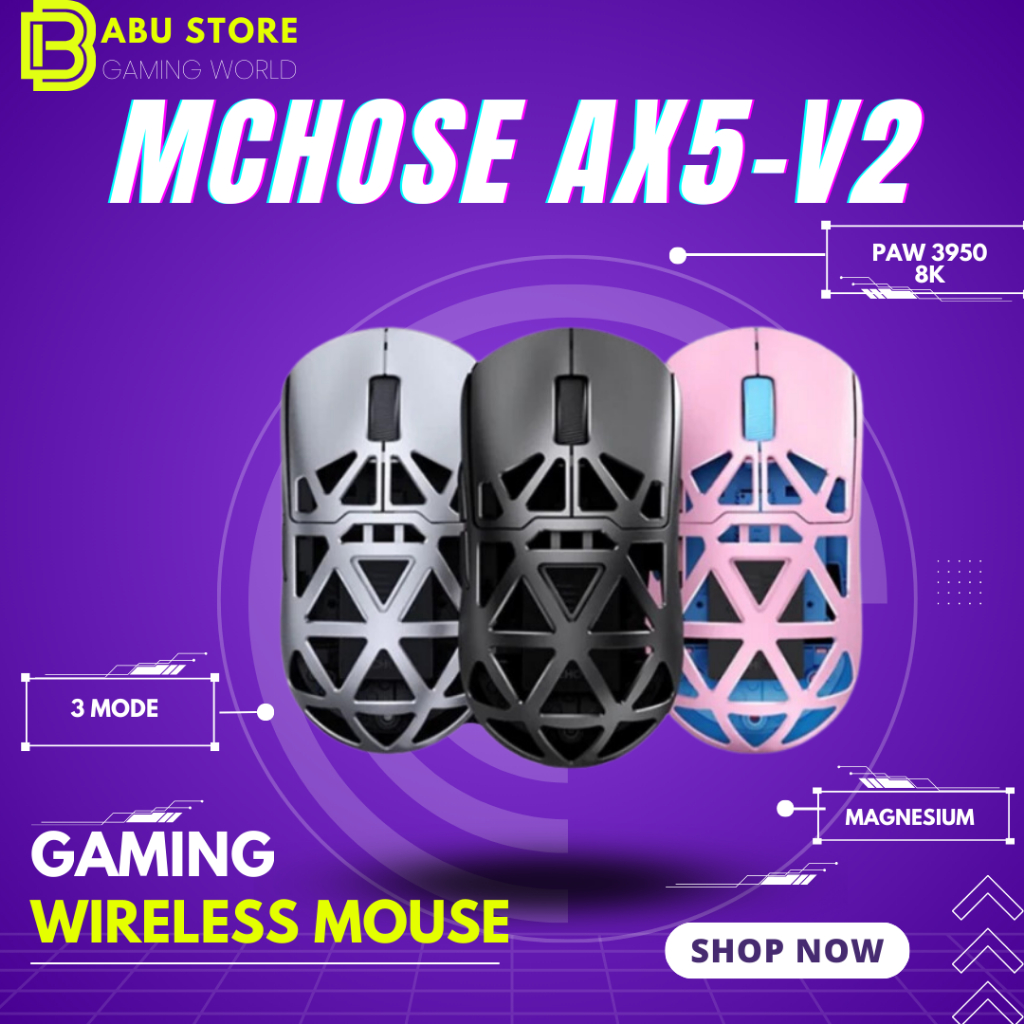 Chuột không dây gaming MCHOSE AX5-V2 Magnesium siêu nhẹ | PAW 3950thế hệ mới | 8Khz | 3 mode ...