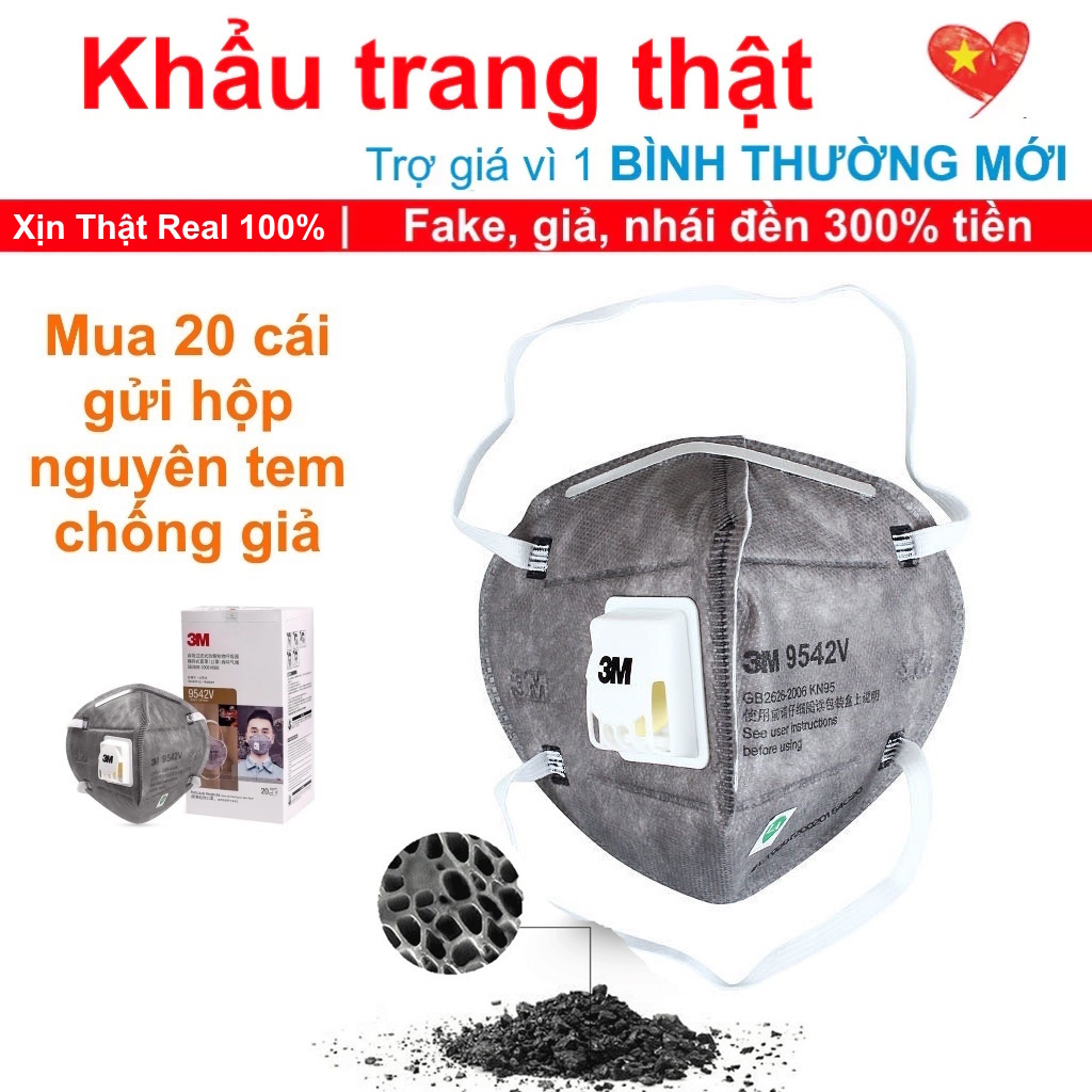 🔥SẴN HÀNG khẩu trang 3M 9542V N95 KN95 than hoạt tính đeo đầu lọc 95% bụi mịn PM2.5 có van thở ...