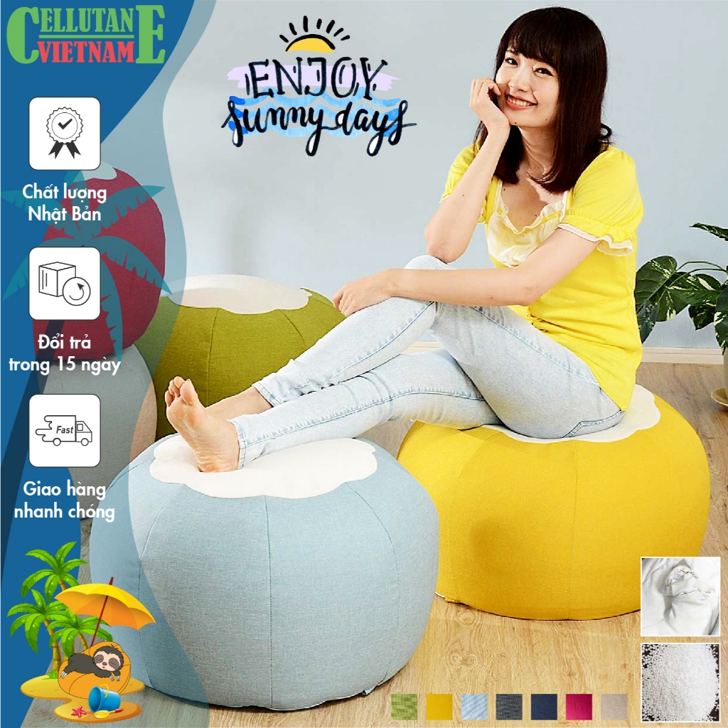 Ghế đôn ngồi (gác chân) hạt xốp Cellutane POTE, 3 Size, vải lanh - vải nhung lông, hạt xốp 2-3mm ...