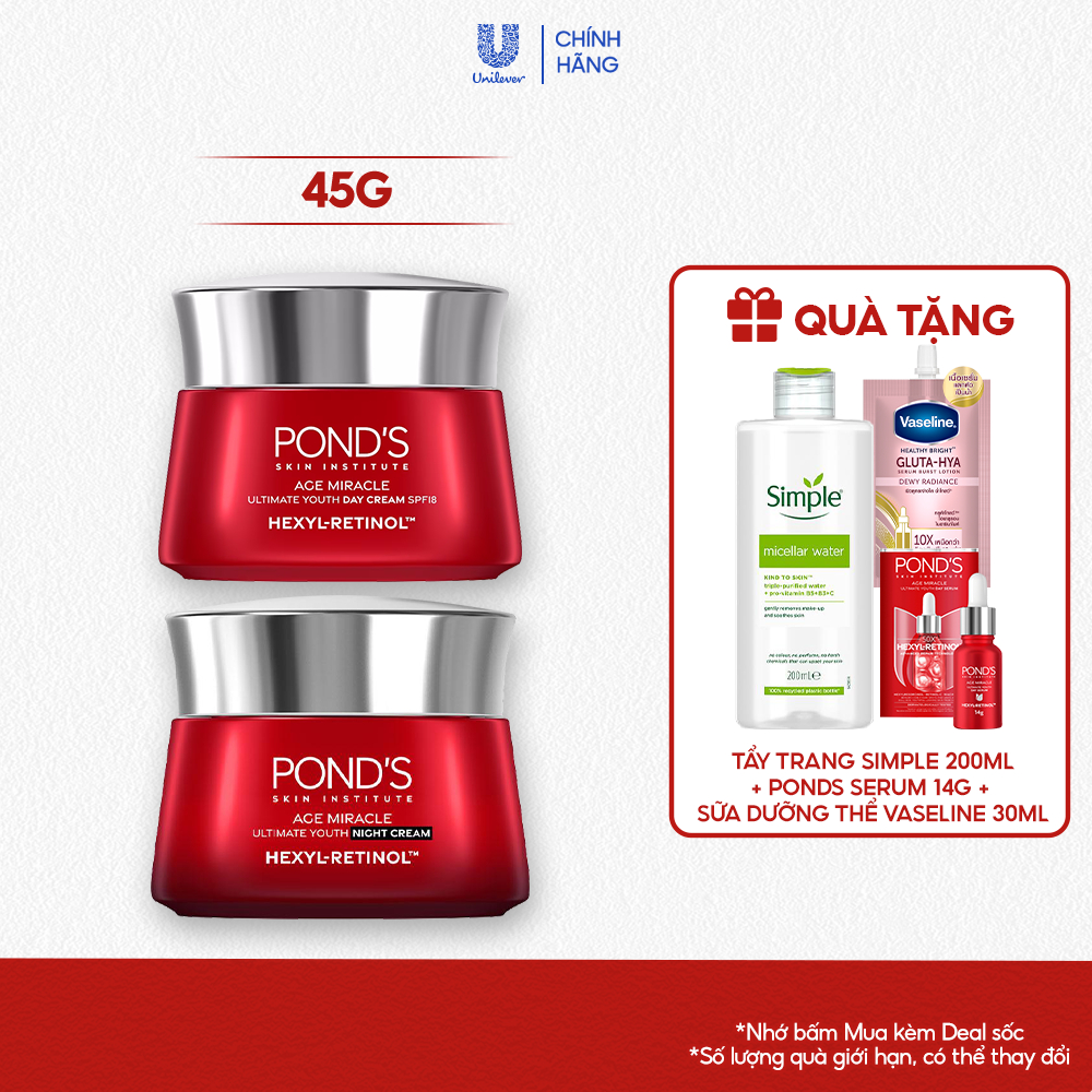 [LIVE] Combo Kem dưỡng ngày & đêm Pond's Age Miracle mờ đốm nâu và nếp nhăn với 50X Hexyl ...