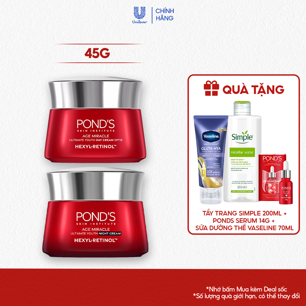[LIVE HANNAH] Combo Kem dưỡng ngày & đêm Pond's Age Miracle mờ đốm nâu và nếp nhăn với 50X Hexyl ...