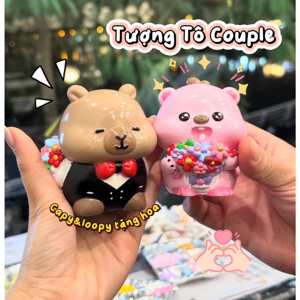 Tượng thạch cao tô màu Cặp đôi Capybara&Loopy size nhỡ 8cm Thế Giới Tô ...