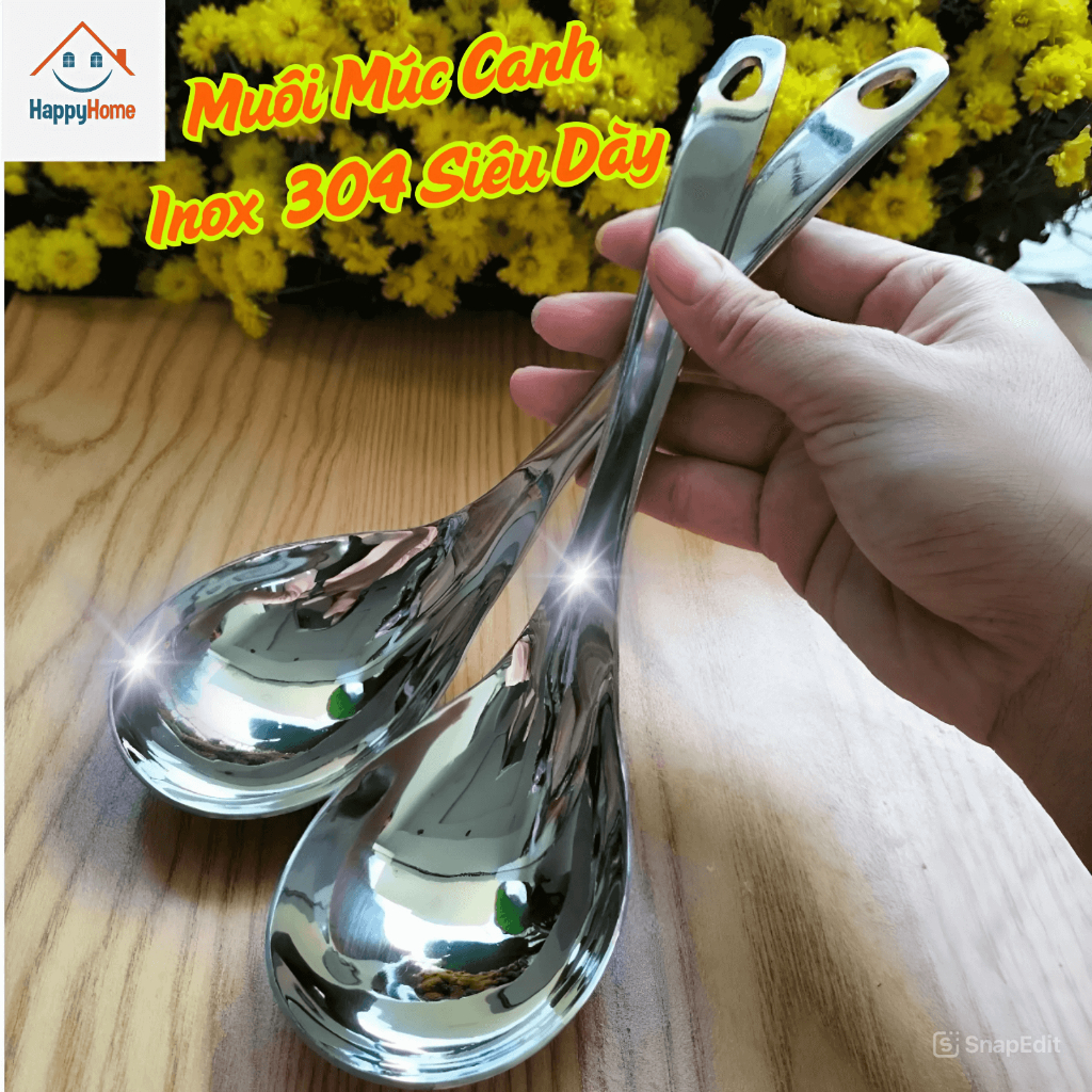 Muôi canh inox 304 siêu dày hàng loại 1, vá múc canh cao cấp lòng sâu ...