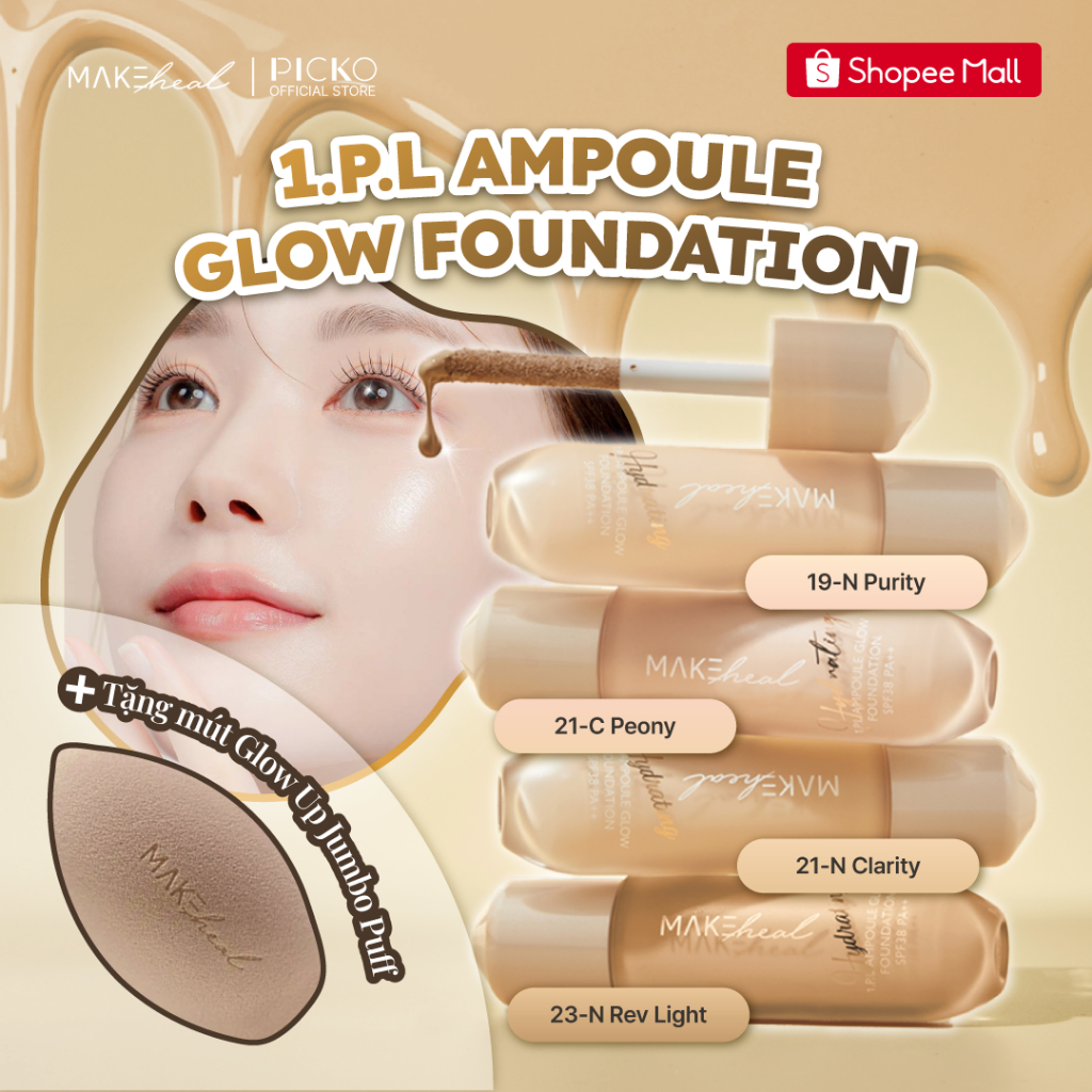 Kem nền Makeheal 1.P.L Ampoule Glow Foundation - Tặng mút Glow Up Jumbo Puff | Shopee Việt Nam