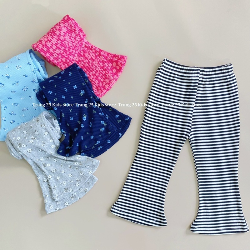 Quần legging loe bé gái vải gân xuất nhiều họa tiết hoa xinh xắn, vải ...