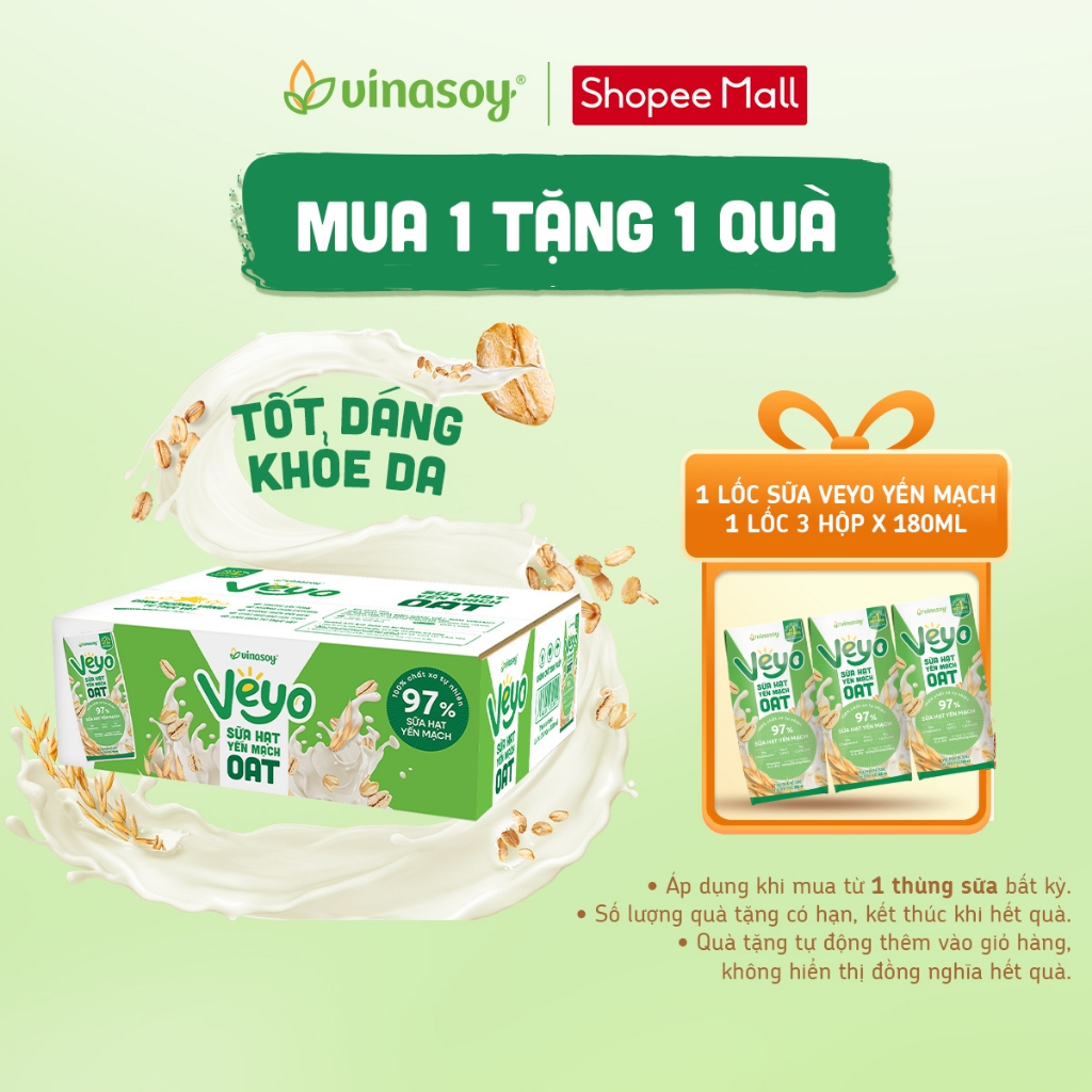 Thùng Sữa hạt Yến mạch Veyo Oat (30 Hộp x 180ml) | Shopee Việt Nam