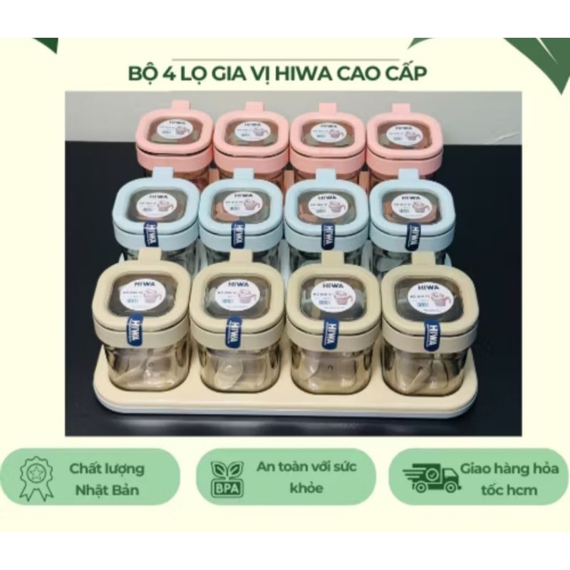 Bộ 4 hủ đựng gia vị cao cấp HiWa, kèm 4 muỗng | Shopee Việt Nam