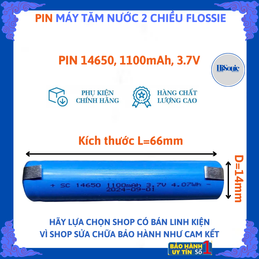 Pin máy tăm nước 2 chiều flossie, Hangy HM23 14650 1100mAh 3.7V, tấm ...