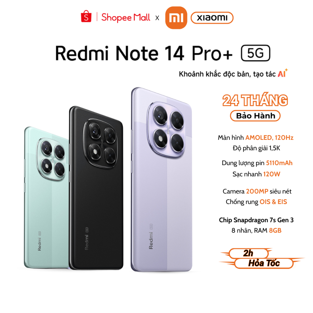 Điện thoại Redmi Note 14 Pro+ (Plus) 5G 8/256GB - Quốc Tế Chính Hãng Bảo Hành 24 Tháng - (Nguyên ...