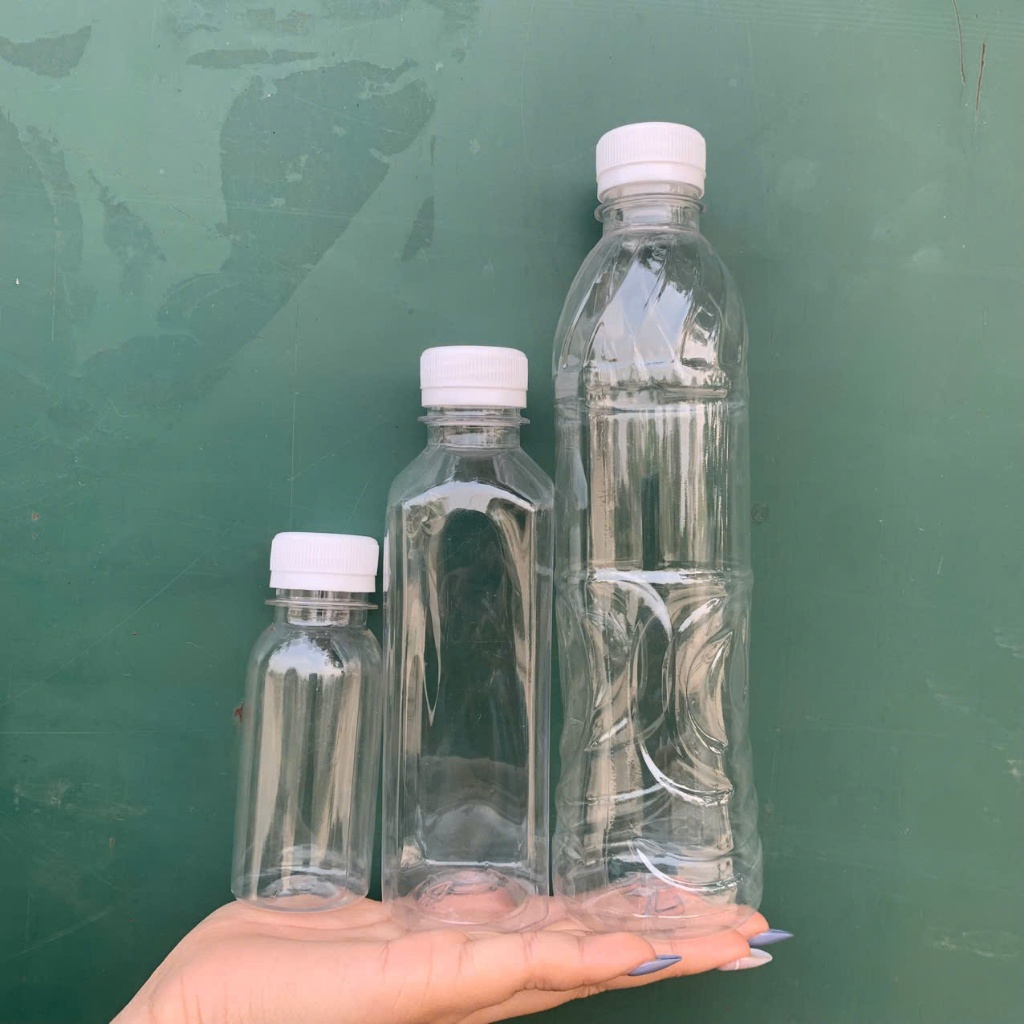 Chai nhựa trong suốt loại dày kèm nắp đựng trà sữa, nước ép.330ml, 500ml ,1000ml,1500ml ...