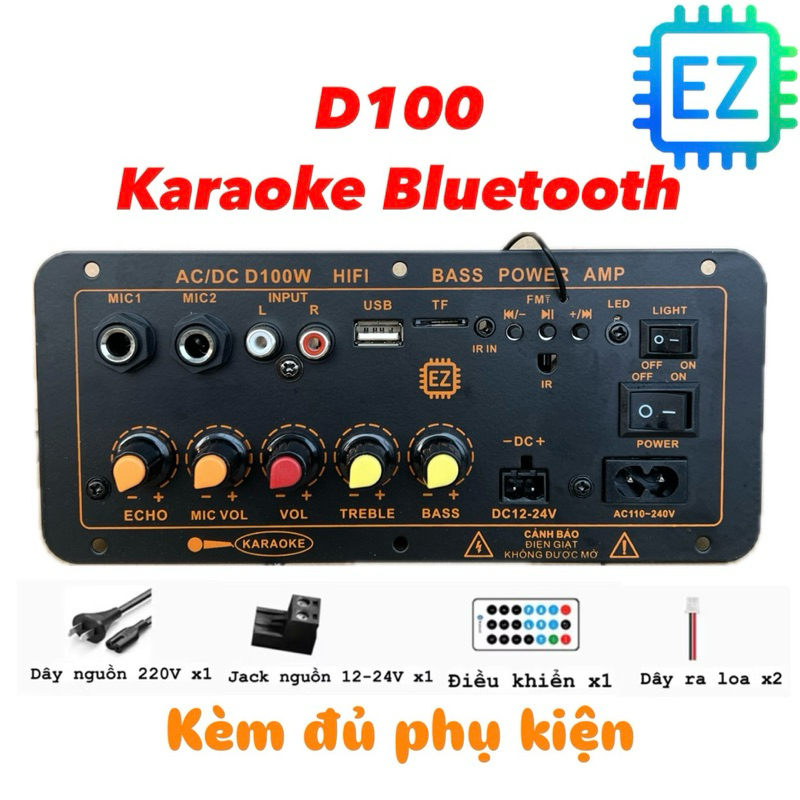 Mạch loa D100 hát Karaoke Bluetooth 5.0 - 300W, có cổng cắm mạch mic không dây, 12V/24V/220V ...