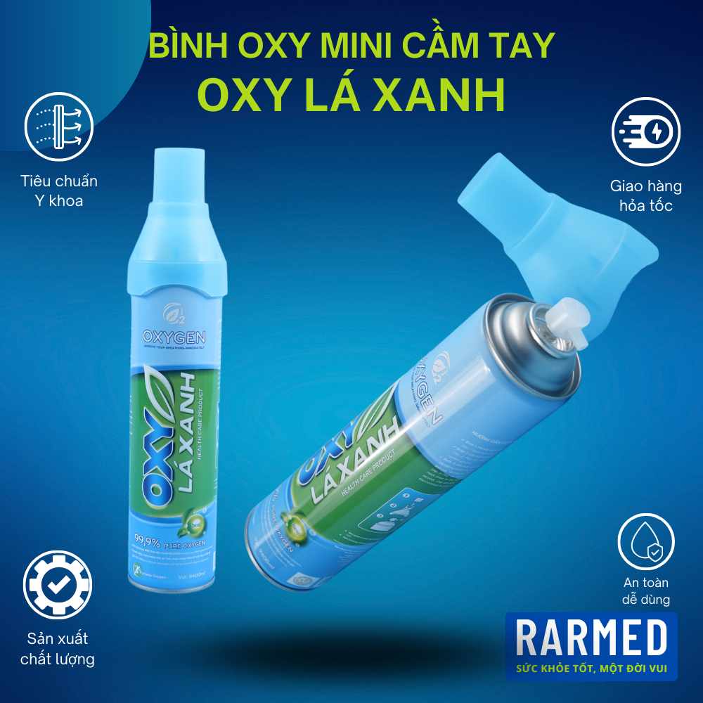 Bình oxy mini cầm tay OXY LÁ XANH - Bình oxy gia đình 9800ml / 99,9% ...