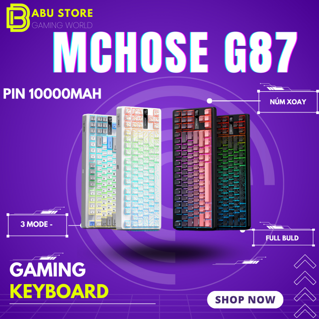Bàn phím cơ Mchose G87 - 3 mode, RGB, hotswap - Layout TKL - Có núm xoay đa năng | Shopee Việt Nam