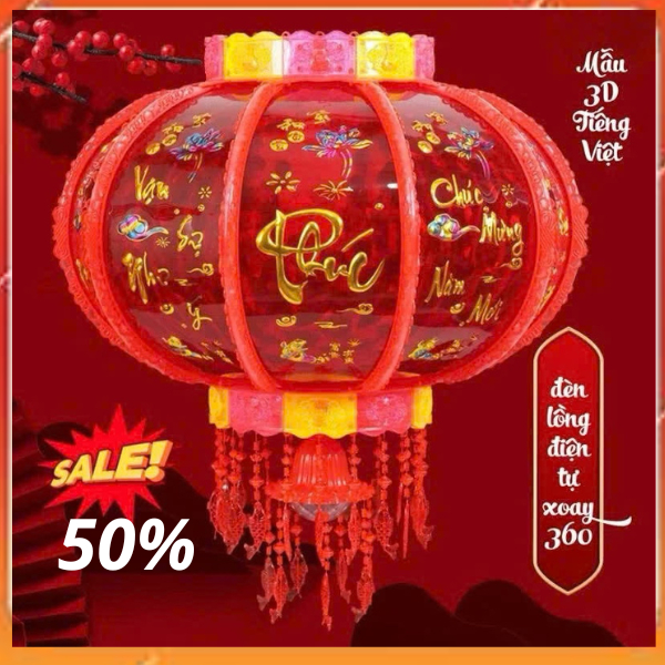 Cầu điện tự xoay 360 độ điện tử, Đèn lồng tự xoay Led 3D nhiều màu chữ ...