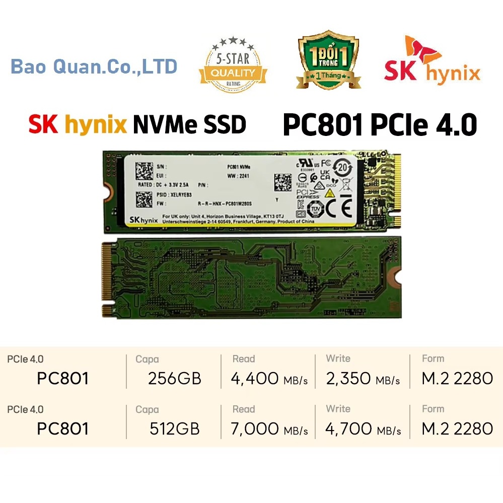 Ổ cứng SSD SK Hynix PC801 256 GB / 512GB M2 Nvme - BH 1 tháng - New bóc máy - Tốc độ 7000MB/s ...