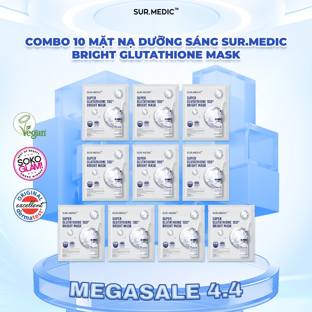 Combo 10 Mặt Nạ Dưỡng Sáng SUR.MEDIC Bright Glutathione Mask 30g x 10 ...