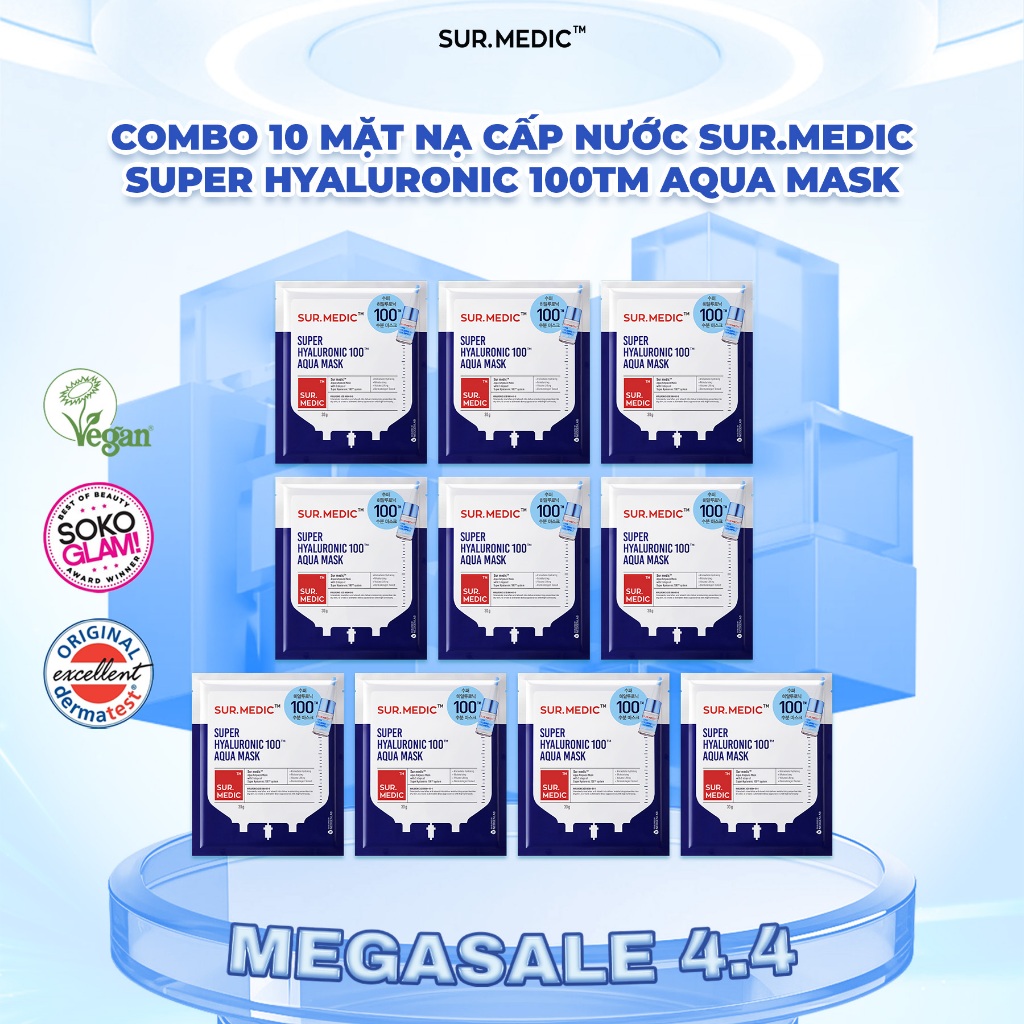 Combo 10 Mặt Nạ Cấp Nước SUR.MEDIC Super Hyaluronic 100TM Aqua Mask 30g ...