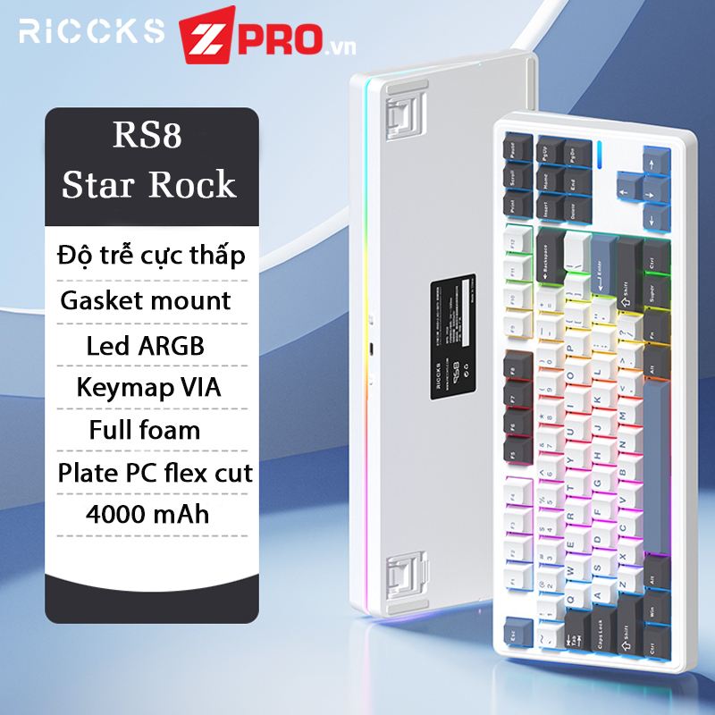 Bàn phím cơ Riccks RS8 (3 Mode, QMK/VIA, Hotswap, Full foam) | Shopee Việt Nam