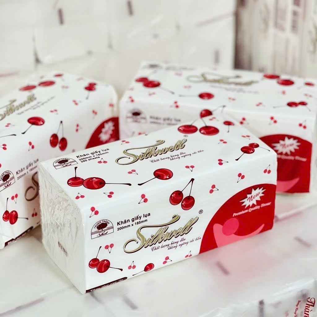 Khăn Giấy Rút Lụa Silkwell Cherry 280 tờ 3 lớp KIVA, giấy ăn cao cấp ...