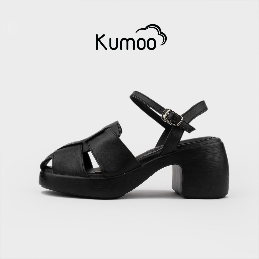 Sandal Cao Gót Nữ Kumoo Màu Đen Da Thật Hack Dáng Đế LugSole 7cm Thời ...