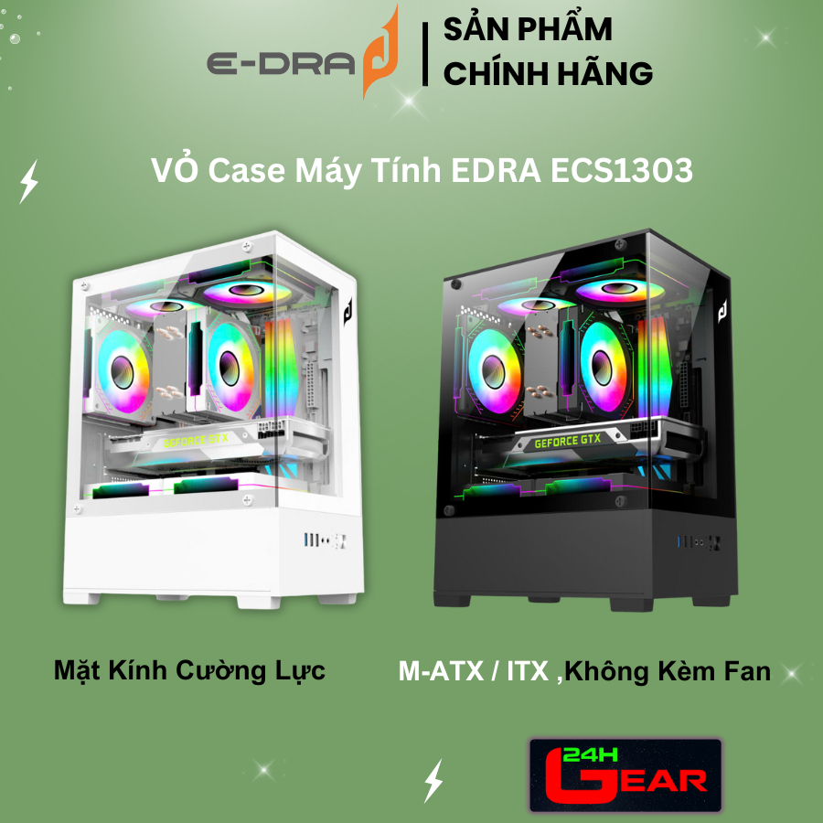 Vỏ máy tính Case EDRA ECS1303 Mặt kính cường lực (M-ATX/ ITX, Không Kèm ...