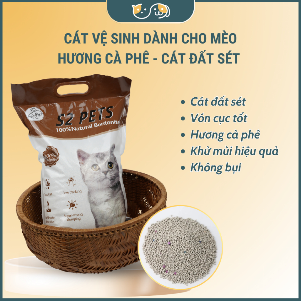 Cát vệ sinh S2 PETS dành cho mèo, cát đất sét, vón cục tốt, khử mùi ...