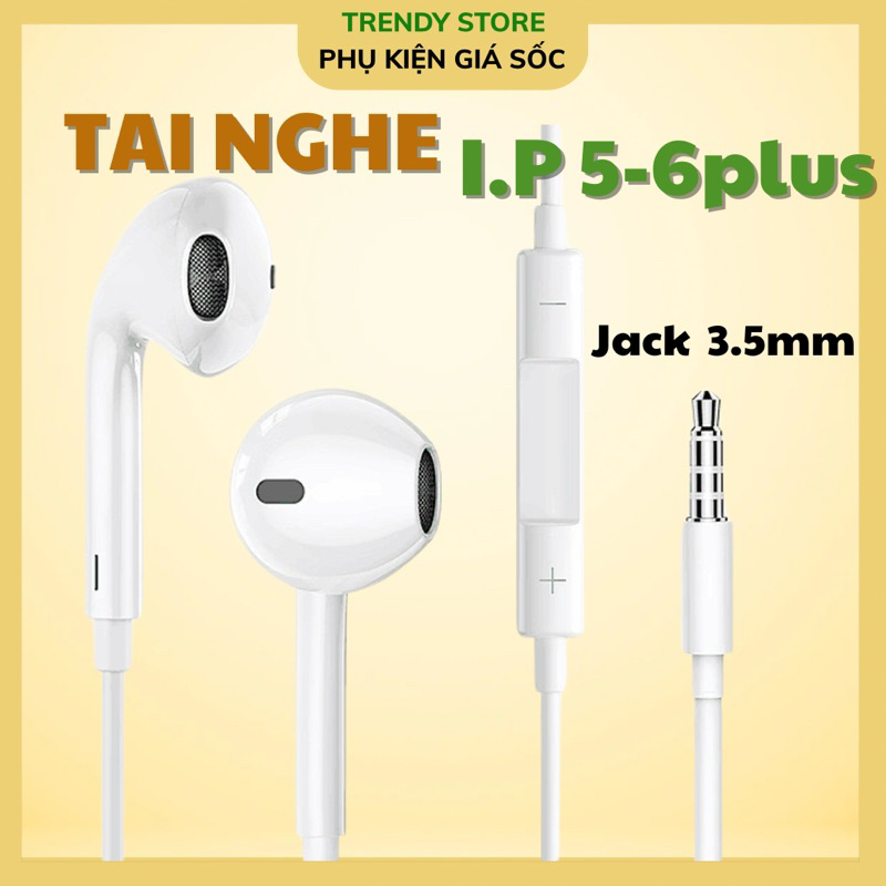 Tai nghe có dây jack 3.5mm có hỗ trợ mic cho máy 5-6plus, điện thoại ...