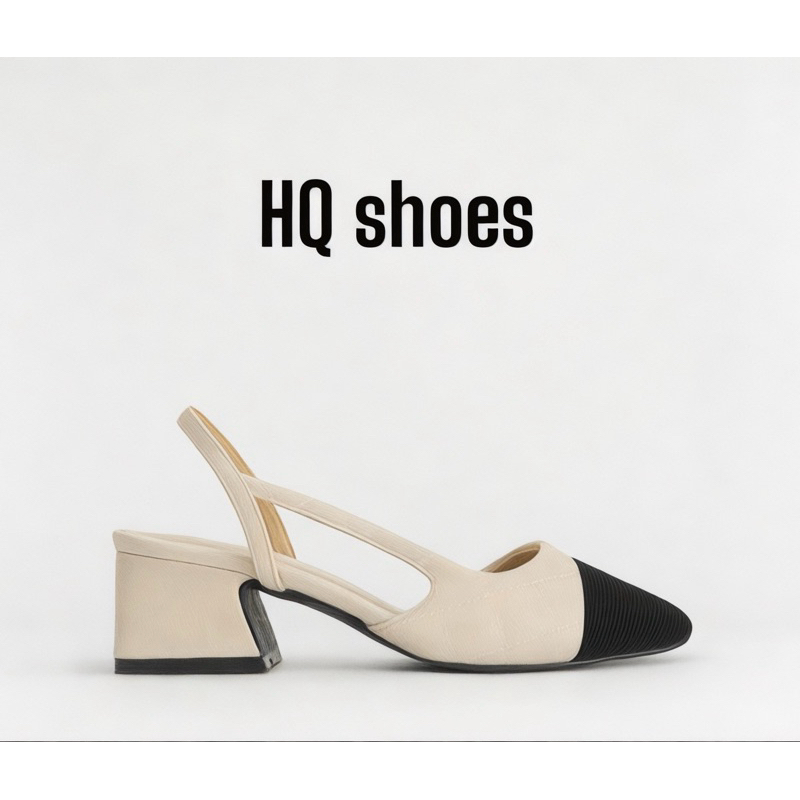 giày sandanl gót vuông chần chỉ,da Micro cao 5cm HQ shoes phối mũi đen ...