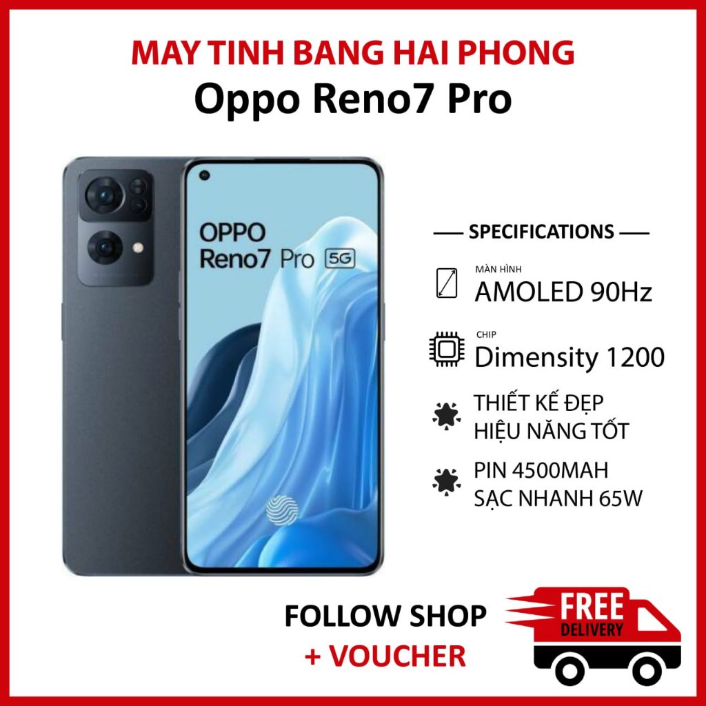 Điện thoại Oppo Reno 7 Pro 5G RAM 8/256GB chip Dimensity 1200 MAX màn AMOLED 90Hz pin 4500 mAh ...