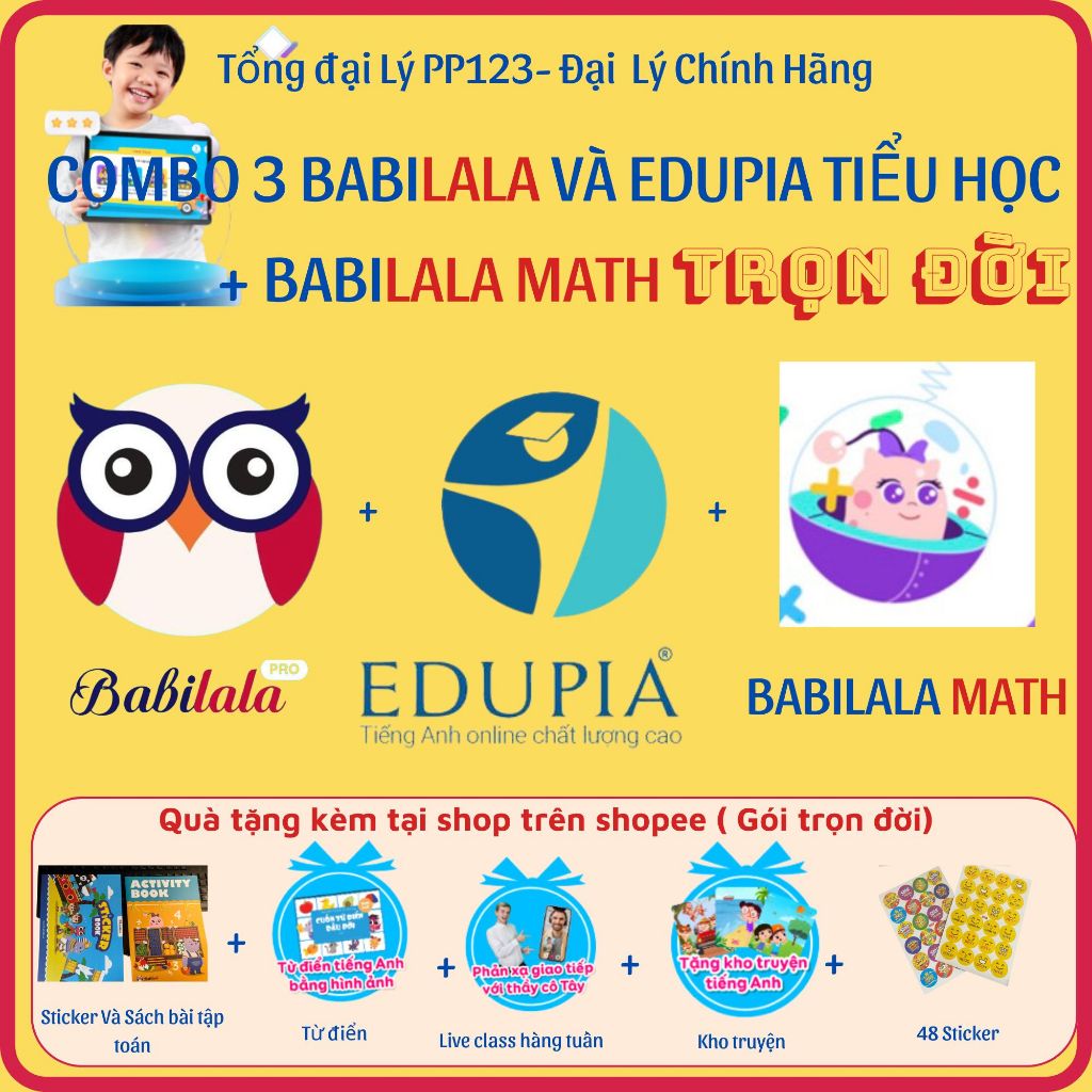 COMBO 3 : babilala + babi Math và EDUPIA tiểu học Trọn đời ( Tiếng anh ...