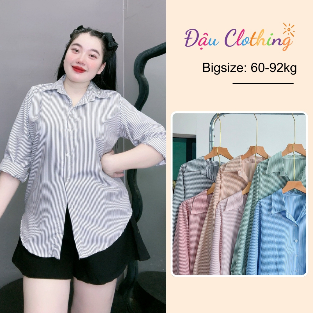 Áo sơ mi bigsize nữ dài tay kẻ sọc đuôi tôm có form rộng chất vải lụa ...