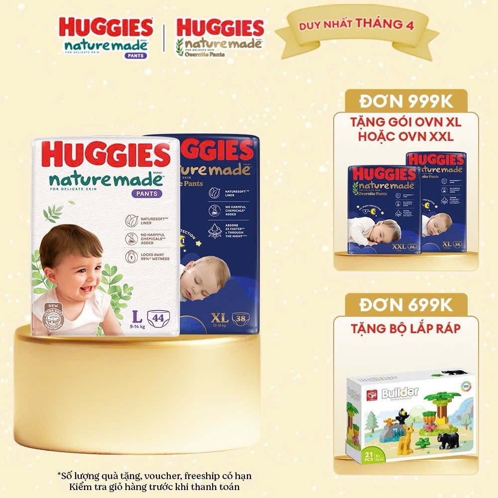 Tã quần, Tã dán Huggies Nature Made NB60, S82, M58/M64, L44/L54, XL38/XL44, XXL26. Skin perfect ...
