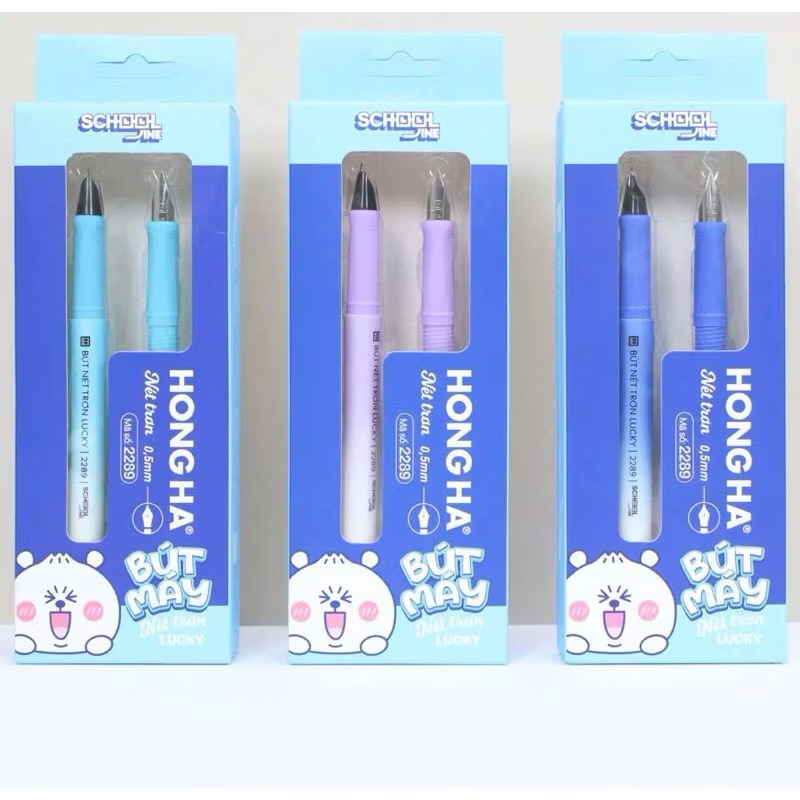 Hộp_Bộ bút máy nét trơn ngòi 0.5mm Lucky Hồng Hà, hai đầu bút tiện lợi ...