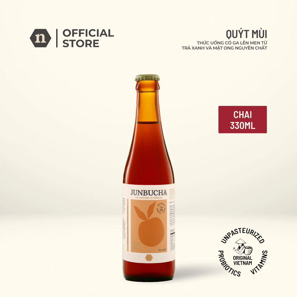 Junbucha Quýt Mùi chai 330ml - thức uống có ga lên men từ trà xanh và ...