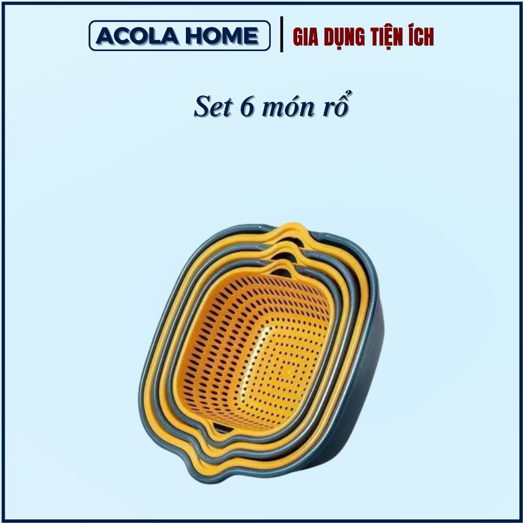 Set 6 món rổ kèm chậu bộ 3 rổ và chậu, thau nhựa rửa rau củ đựng hoa ...