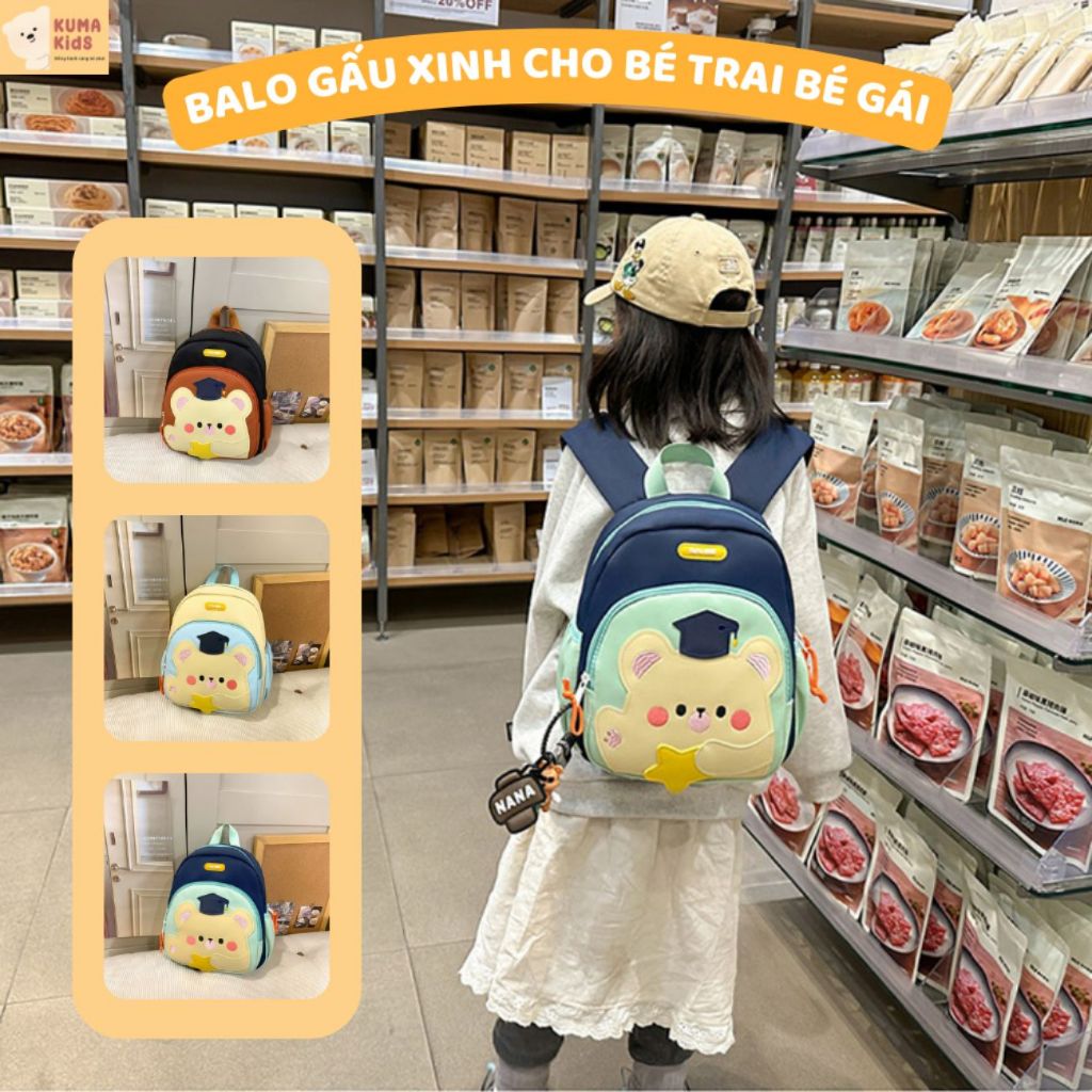 Balo cho bé mầm non, balo đi học đi lớp NHẸ, HÌNH GẤU CHĂM NGOAN Kuma Kids BL06 Habu | Shopee ...