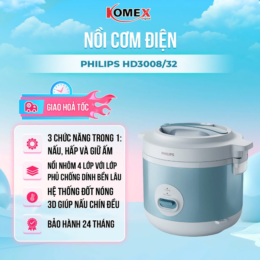 Nồi cơm điện nắp gài Philips HD3008/32 dung tích 1.8 lít - Hàng chính ...