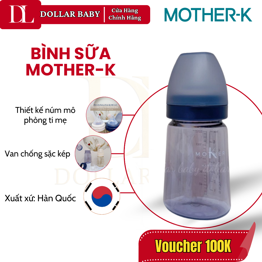 Bình sữa Mother-K PPSU Cổ Rộng 180/280ml - Van chống sặc kép, BPA Free - Chính hãng Hàn Quốc ...