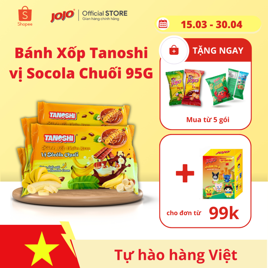 Bánh Xốp TANOSHI Vị SôCôLa Chuối 95G (Tặng kèm Đậu 30G và Snack 29G) | Shopee Việt Nam