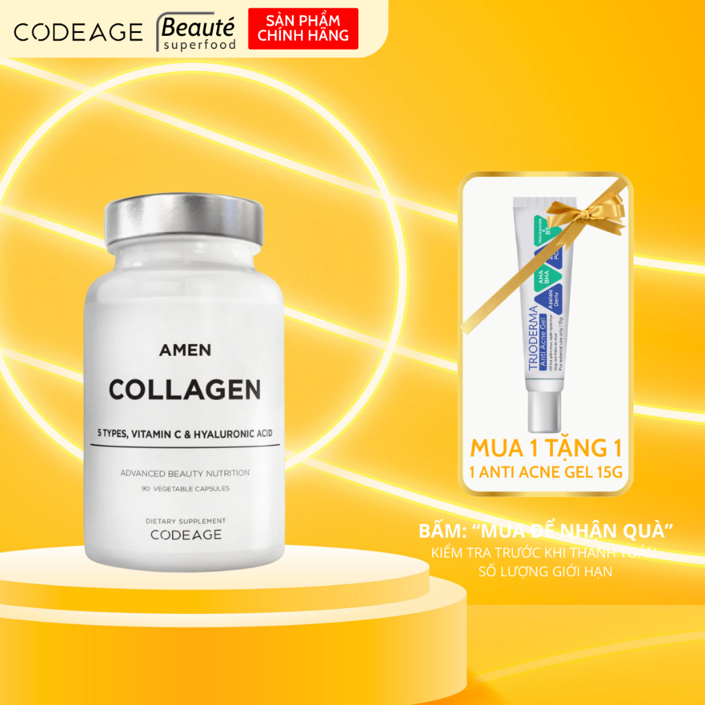 Viên uống Collagen Codeage Amen + C + HA hỗ trợ da căng bóng, dưỡng sáng, đẩy lùi lão hóa 90 ...
