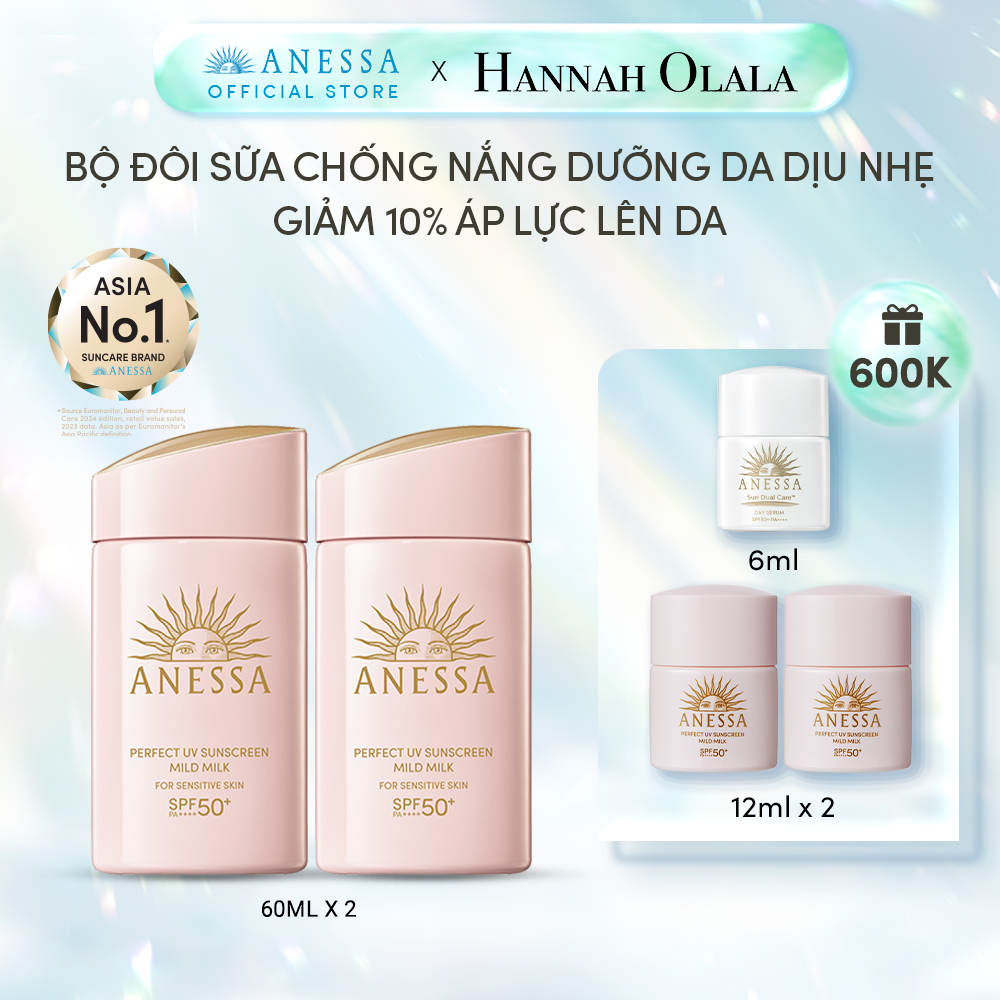 [KOL] Bộ 2 Sữa chống nắng Anessa dịu nhẹ cho da nhạy cảm và trẻ em SPF 50+ PA++++ 60mlx2 ...