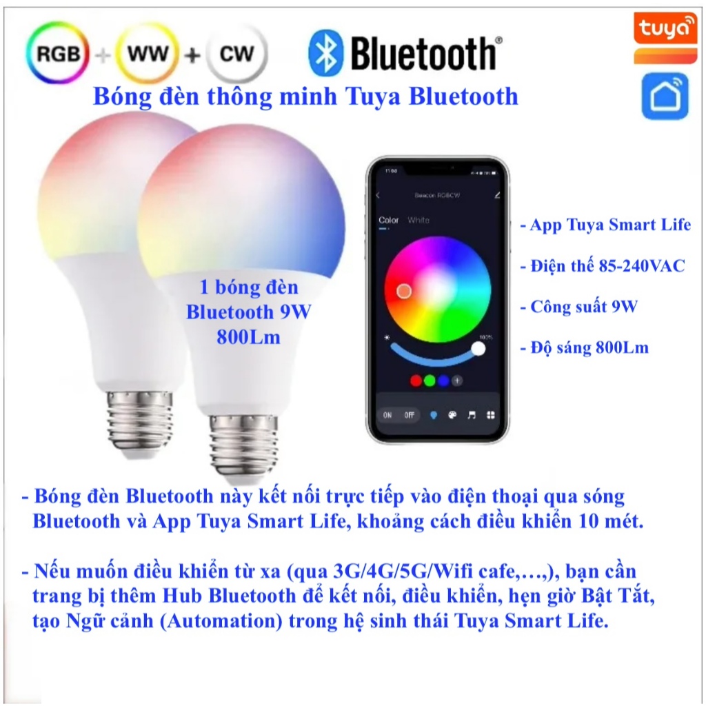 Thiết bị Tuya dùng sóng Bluetooth, bóng đèn, cảm biến nhiệt độ, công ...