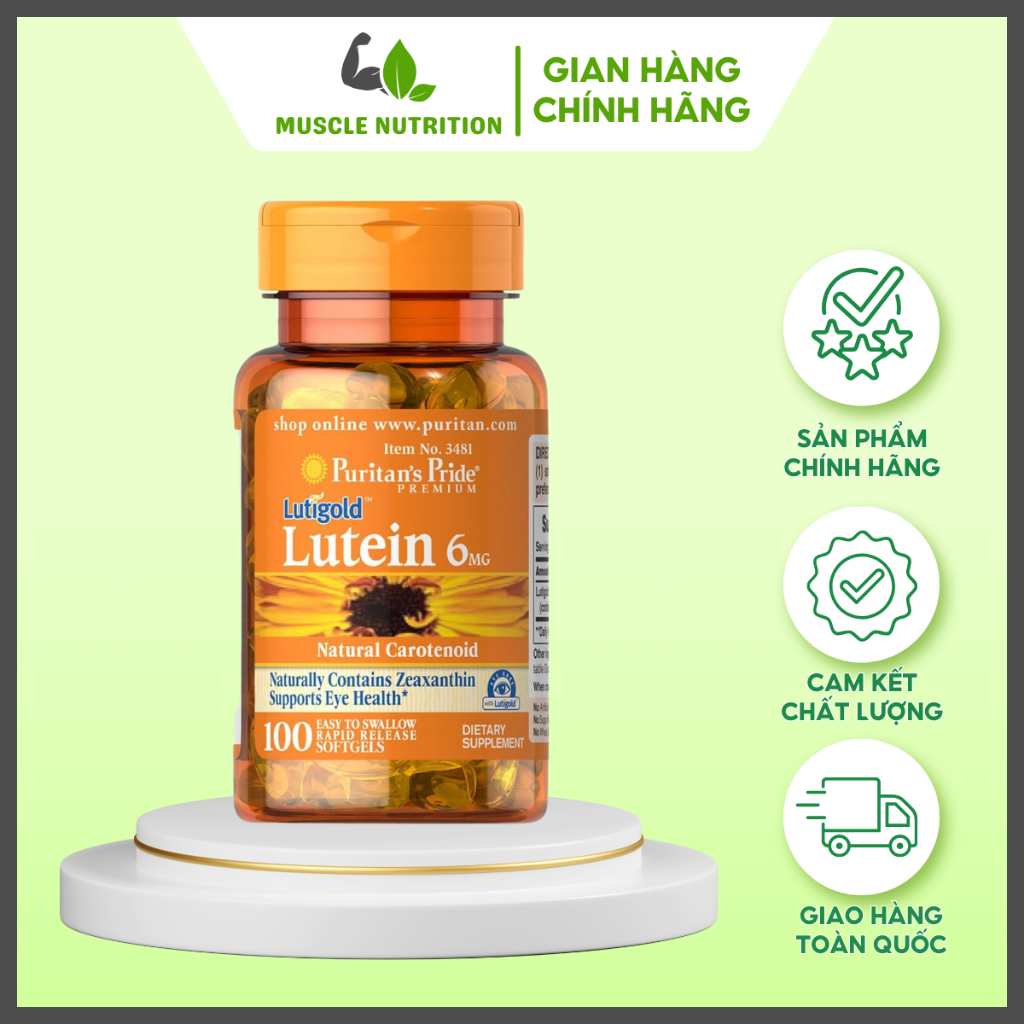 Viên uống bổ mắt, tăng cường thị lực Puritan's Pride Lutigold Lutein 6mg 100/200 viên nang mềm ...