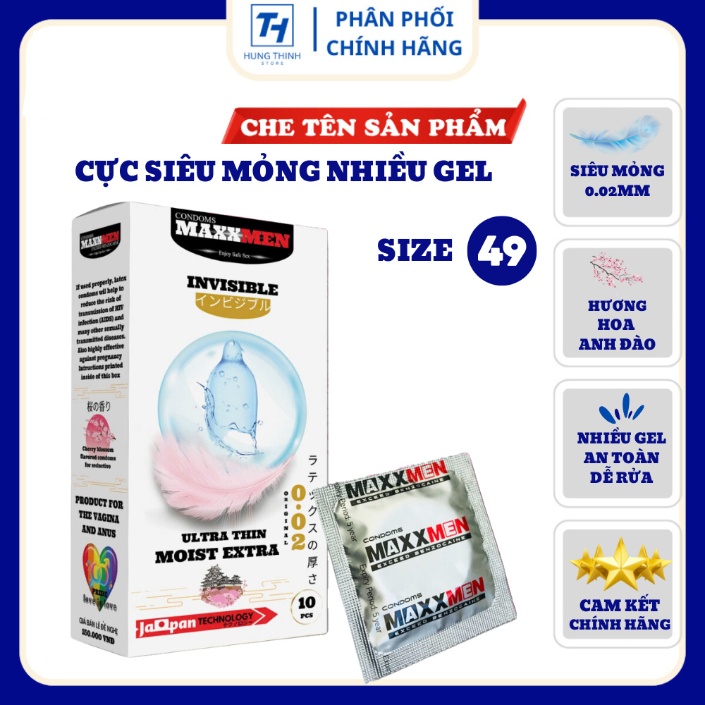 Bao cao su 49mm Maxxmen Invisible hương hoa anh đào, bcs size nhỏ siêu mỏng kéo dài thời gian ...