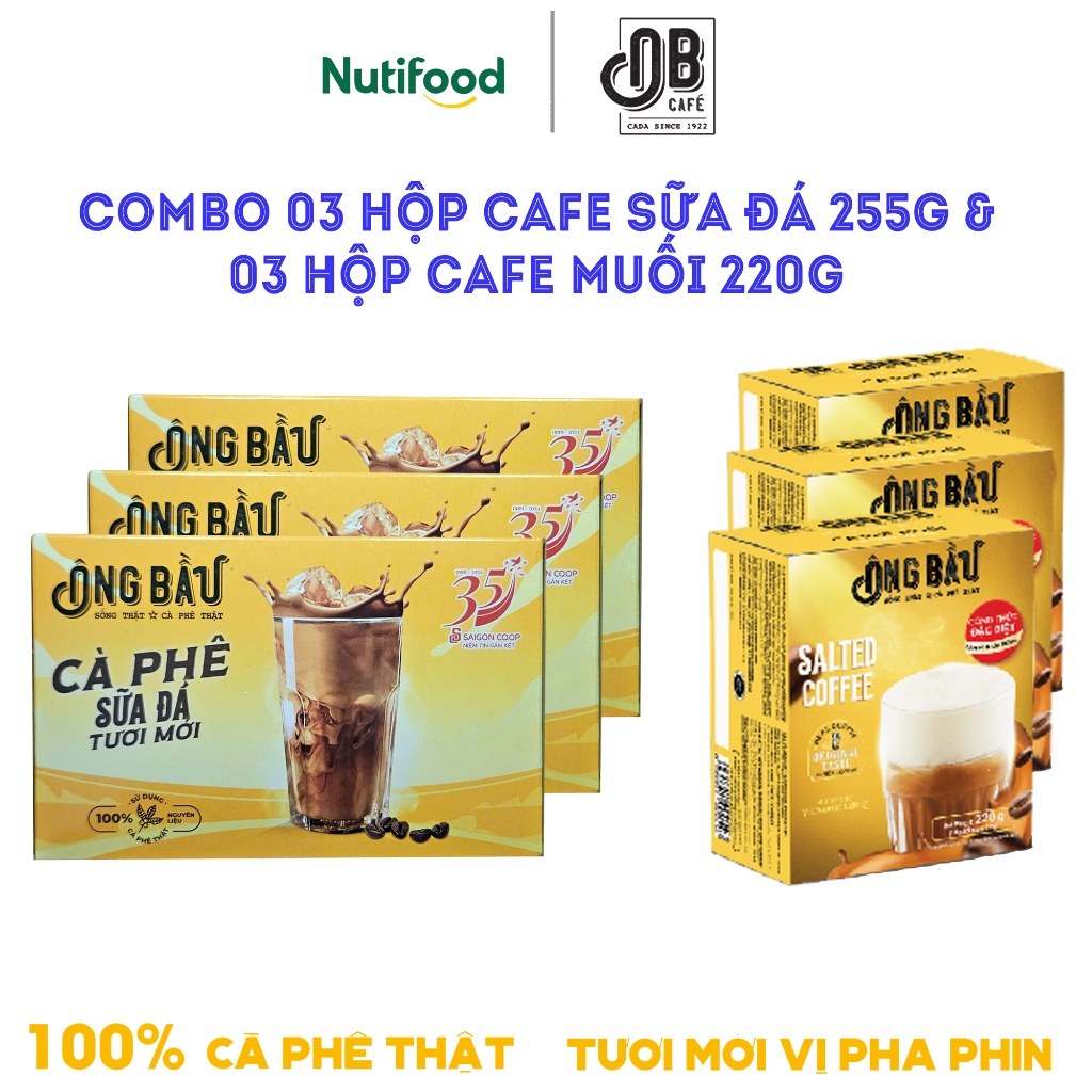 Combo 6 Hộp 240g Cafe Sữa Đá/ 6 Hộp 255G Cafe Sữa Đá/ 6 Hộp 220g Cafe Muối Ông Bầu - NUTIFOOD ...