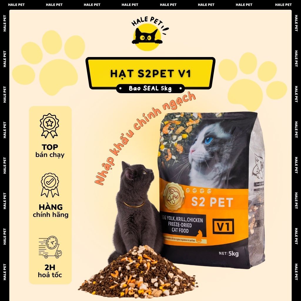 [COMBO 5KG] Hạt cho mèo S2 PET V1 – Đạm 32%, siêu TOPPING, kích thích thèm ăn, phù hợp mọi lứa ...