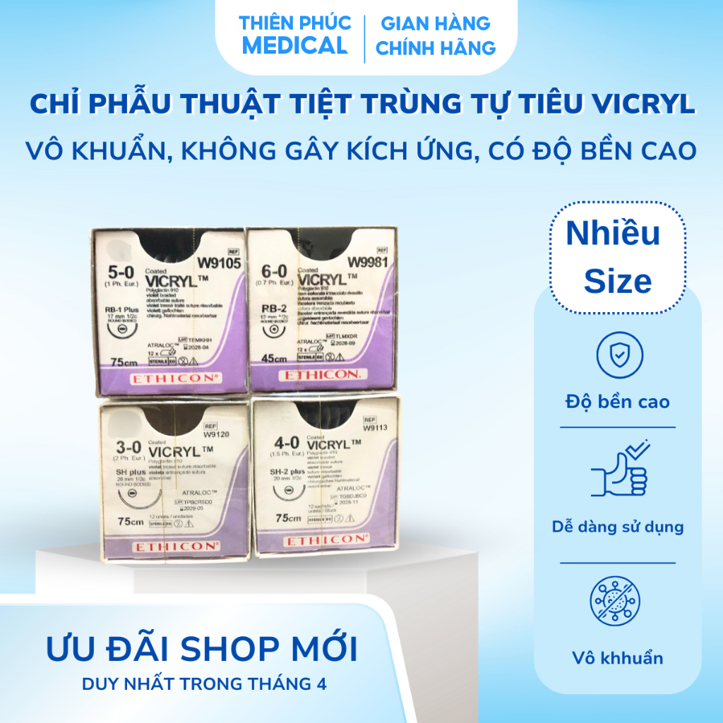 Chỉ Phẫu Thuật Tiệt Trùng Tự Tiêu Vicryl Dùng Trong Y Tế, Thẩm Mỹ Các ...