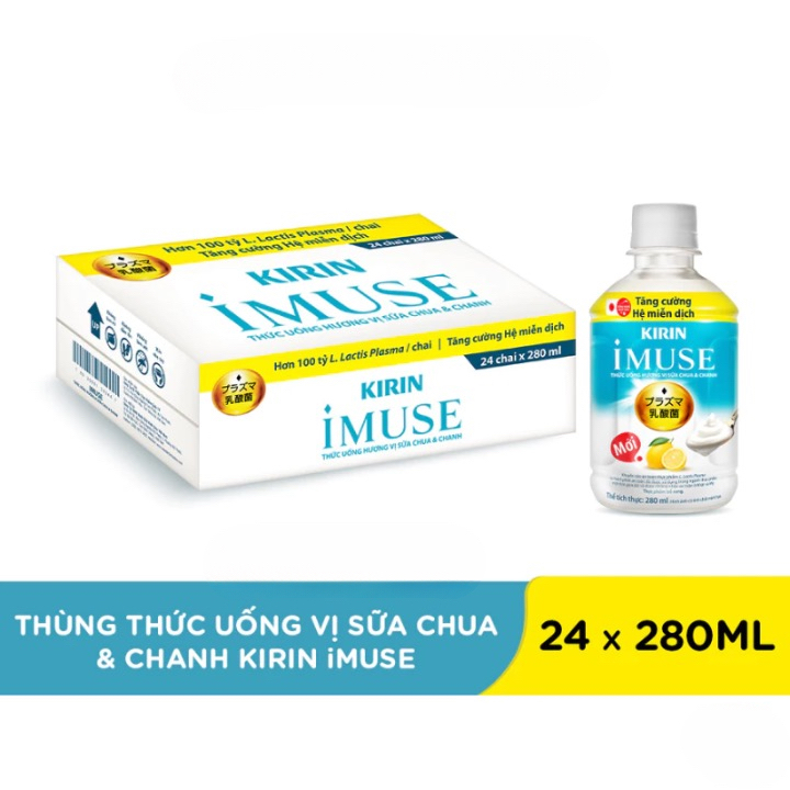 Thùng 24 chai nước uống Kirin Imuse vị sữa chua và chanh 280ml ( Date ...